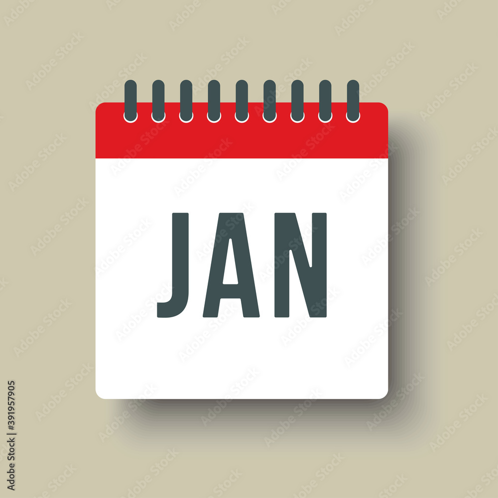 Vector icon day page calendar, month January Stock Vector | Adobe Stock