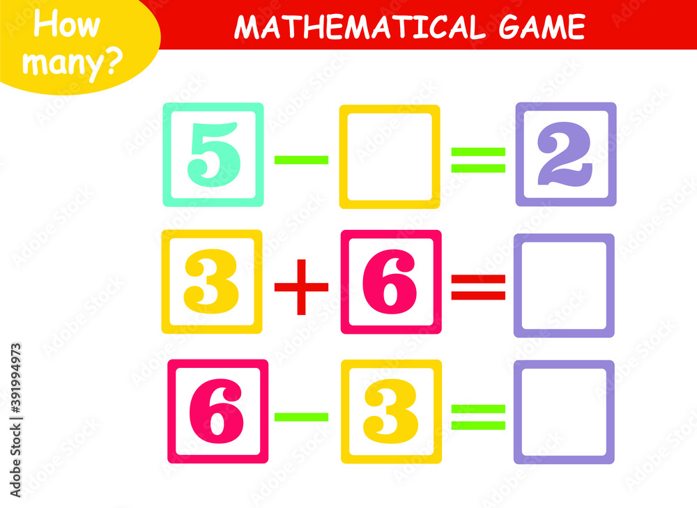 mathematical examples of addition and subtraction. educational page for ...