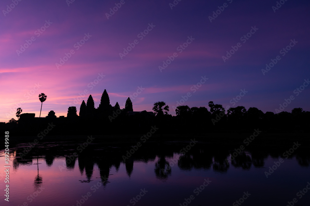Angkor Wat, Siem Reap, Cambodia. Sunrise from reflection pool showing 5 ...