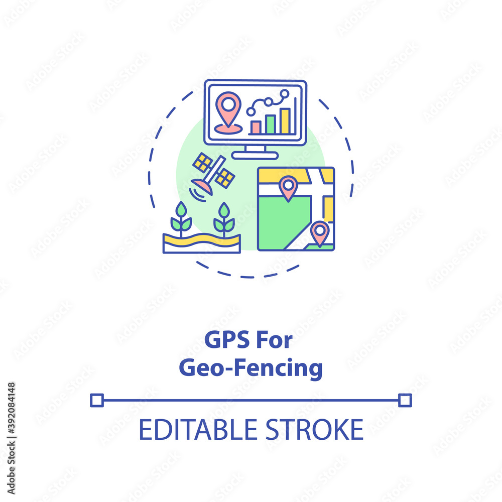 GPS for geo fencing concept icon. Information technology in agriculture ...