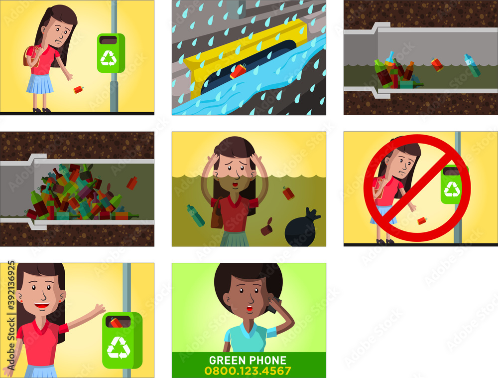 Comic strip about the consequences of throwing garbage on the street ...