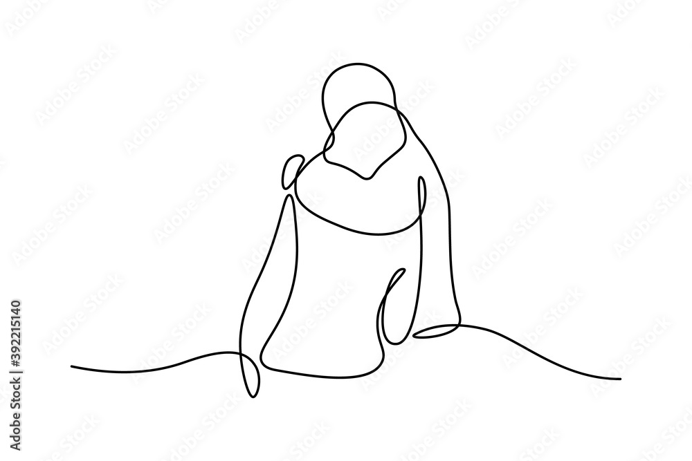 People embracing in continuous line art drawing style. One person ...