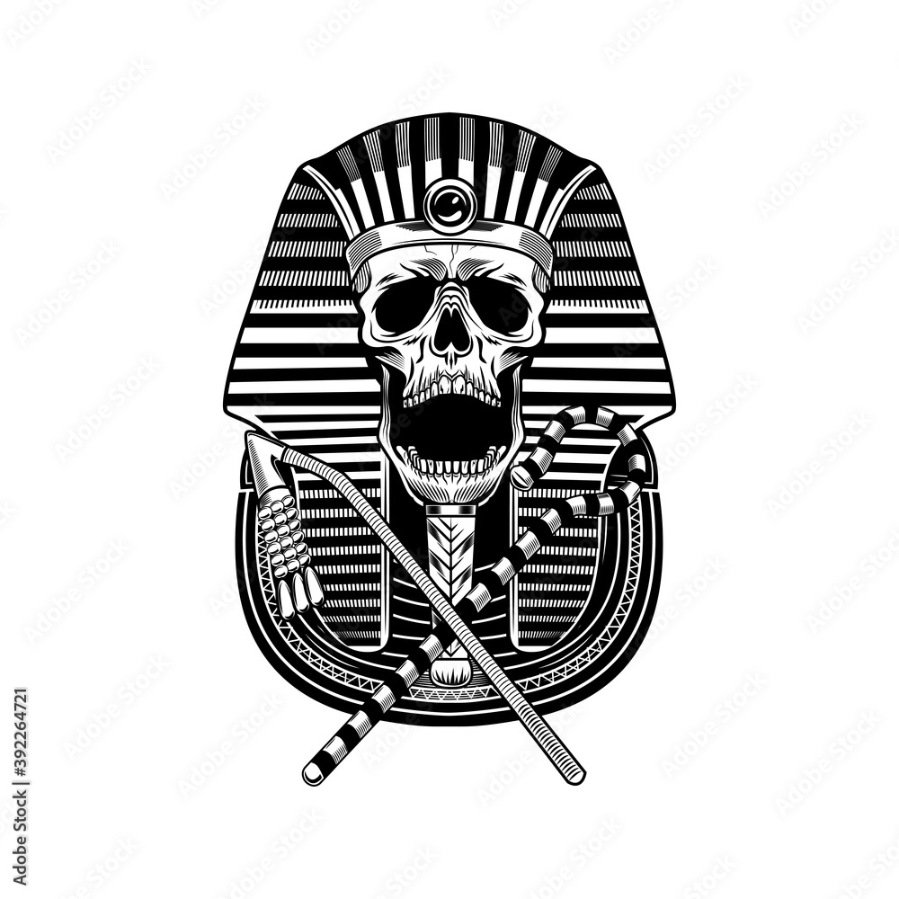 Pharaoh skull and canes vector illustration. Egyptian mummy, skeleton ...