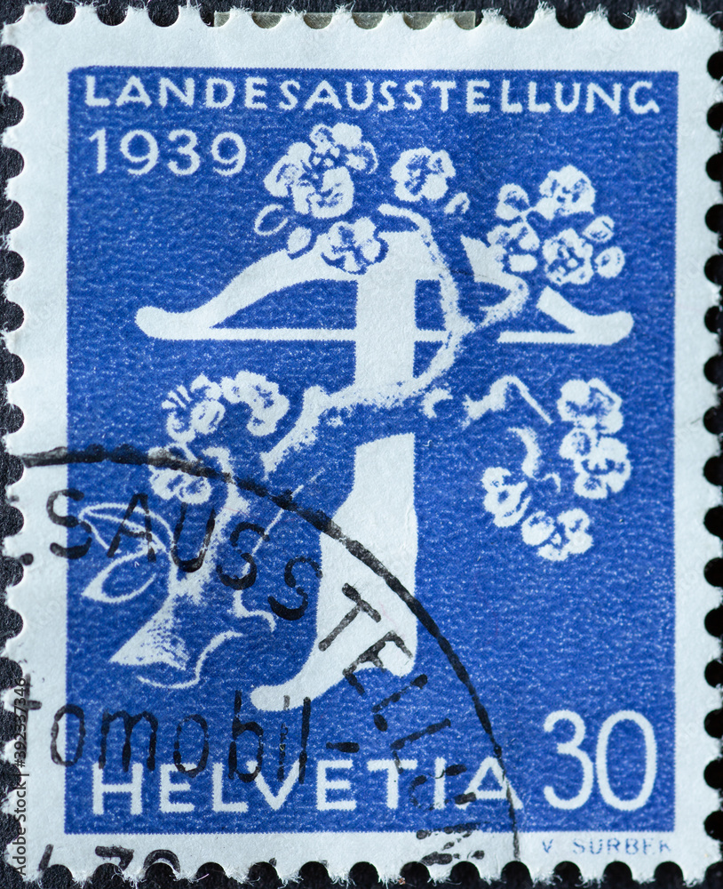 Switzerland - Circa 1939: a postage stamp printed in the swiss showing ...