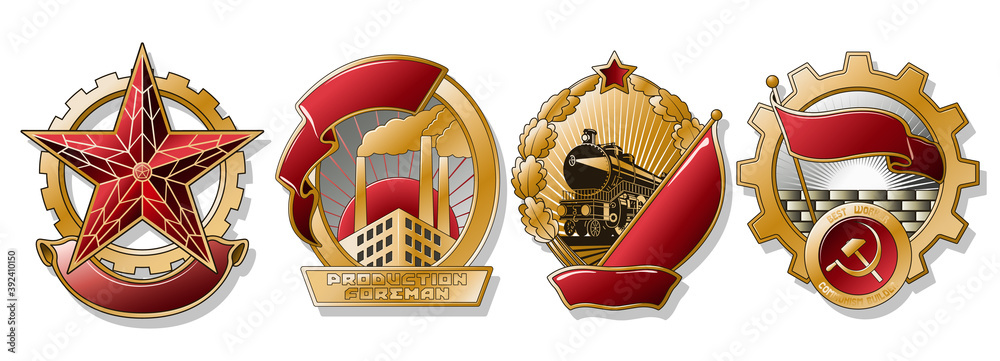 Old Soviet Golden Medals Style Sticker Set, Socialism Symbols Stock ...