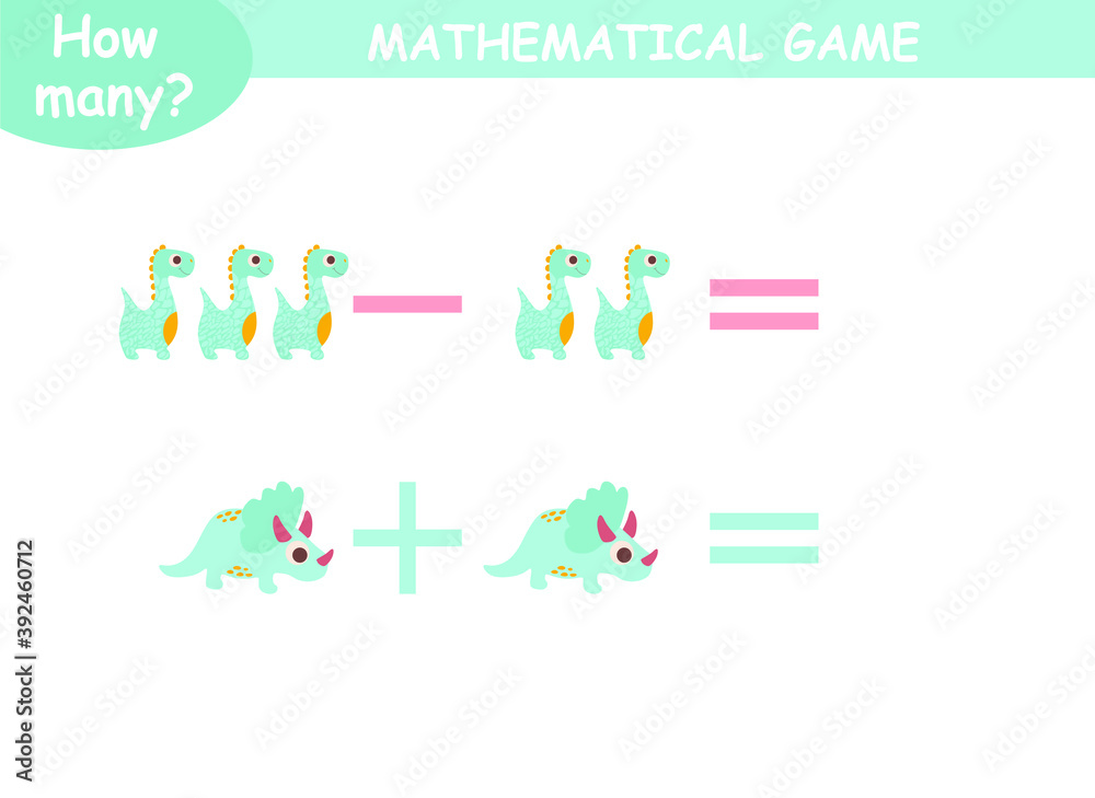 examples of addition and subtraction with dinosaurs. educational page ...