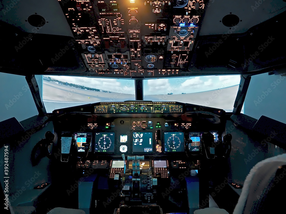 Cockpit of a Boeing 737 airplane Stock Photo | Adobe Stock