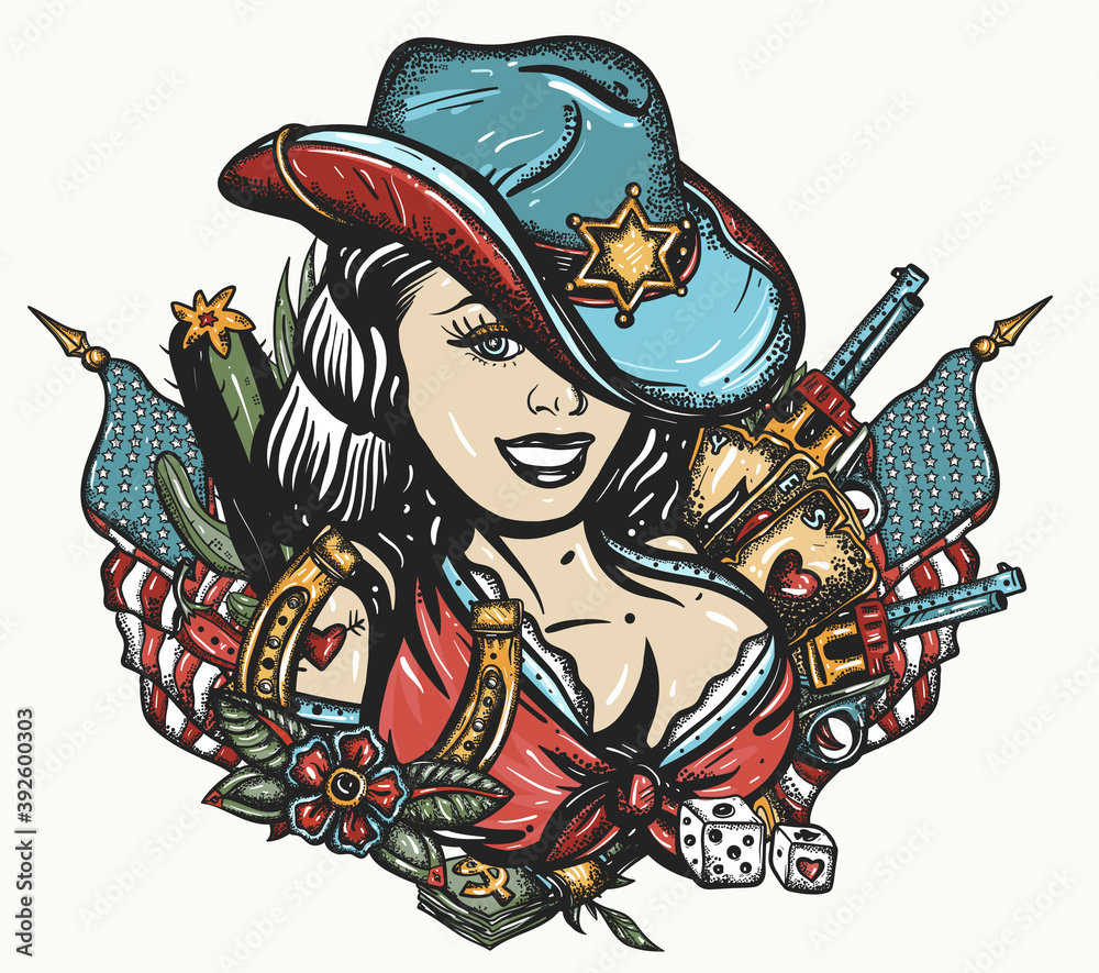Cowgirl Pin Up Tatoeage Ontwerpen