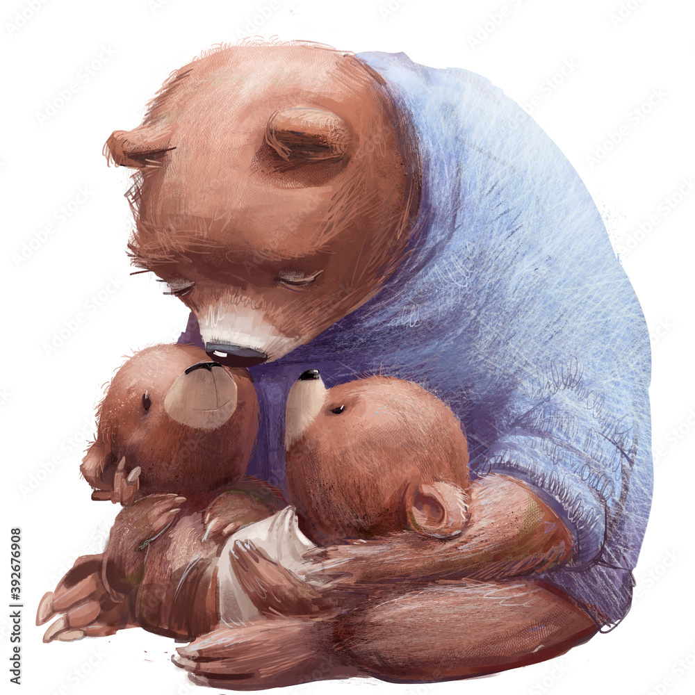 cute bear with two little teddy bears Stock Illustration | Adobe Stock