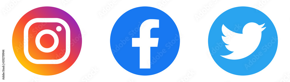 Instagram, facebook and twitter icons. Round social media logo set ...