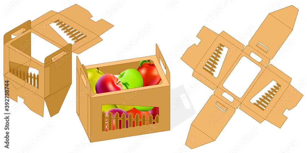 Fruit and vegetable box, die cut template, 3D preview Carry On ...