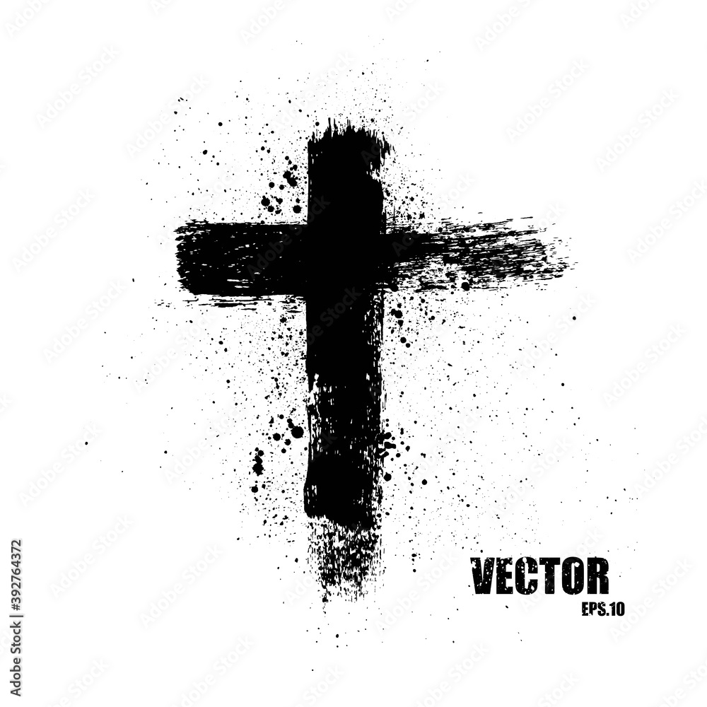 Vector cross grunge brush stroke. Black paint,spray,splatter. Stock ...