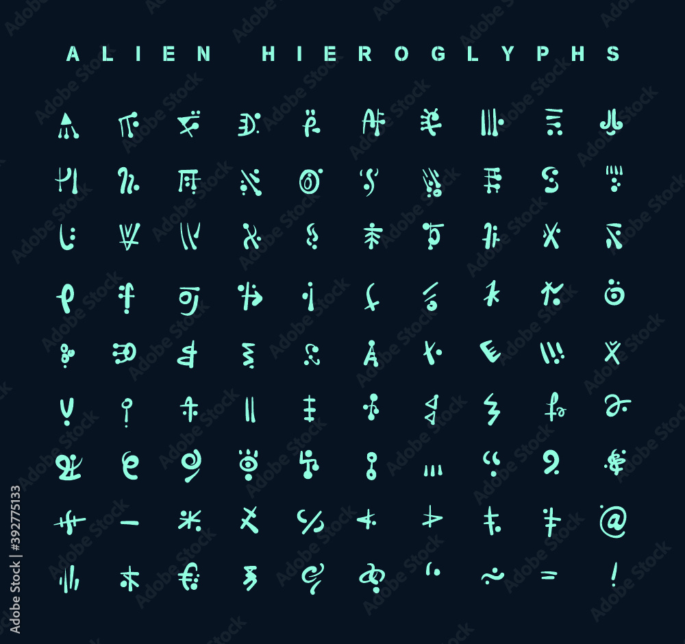 Alien hieroglyphs symbols. Design for stickers, logo, web and mobile app. Isolated vector ...