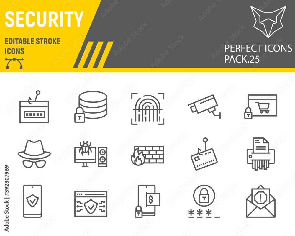 เวกเตอร์ Stock Security line icon set, network protection collection ...
