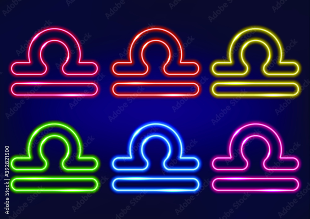 Libra zodiac sign, horoscope sign in neon style on dark background ...