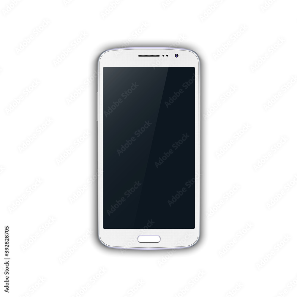 Smartphone white color with blank touch screen. Isolated on white ...