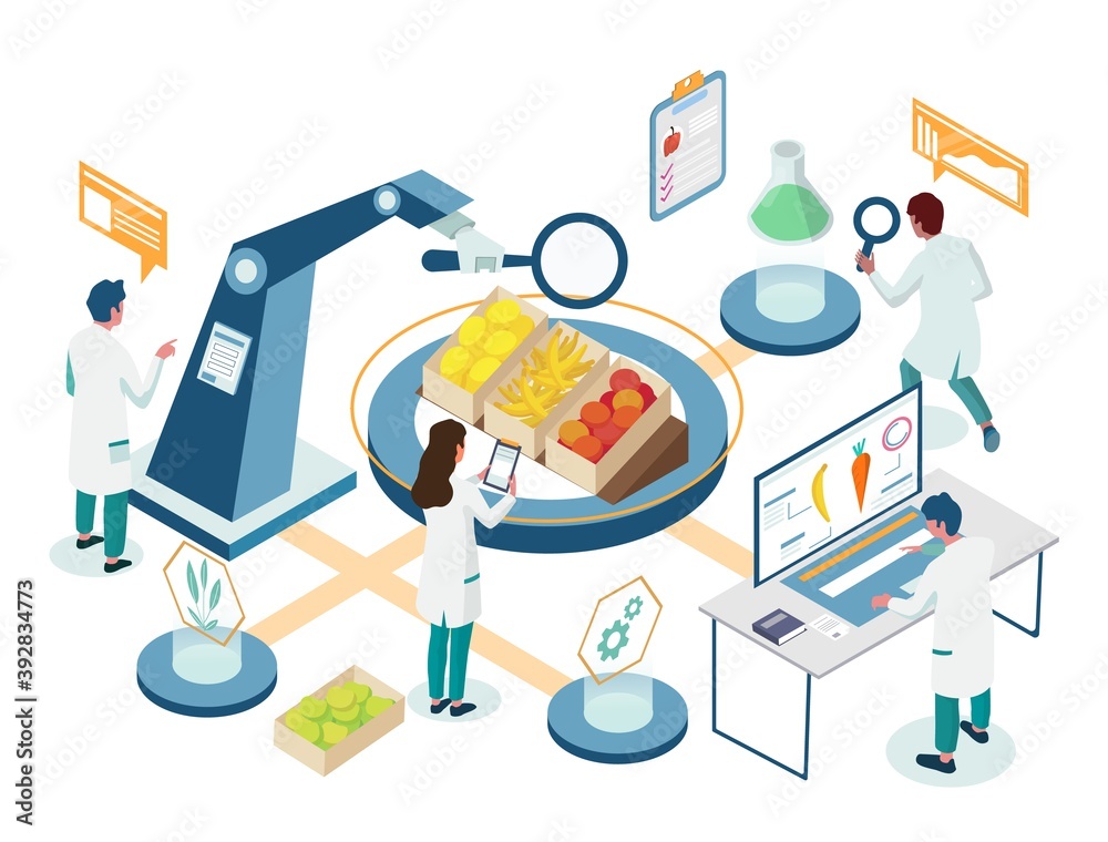 Food laboratory research isometric flowchart, vector illustration ...