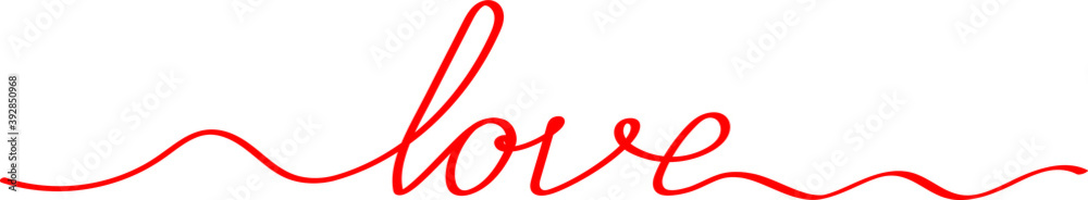 The word Love is written in red letters in lettering style, a signature ...