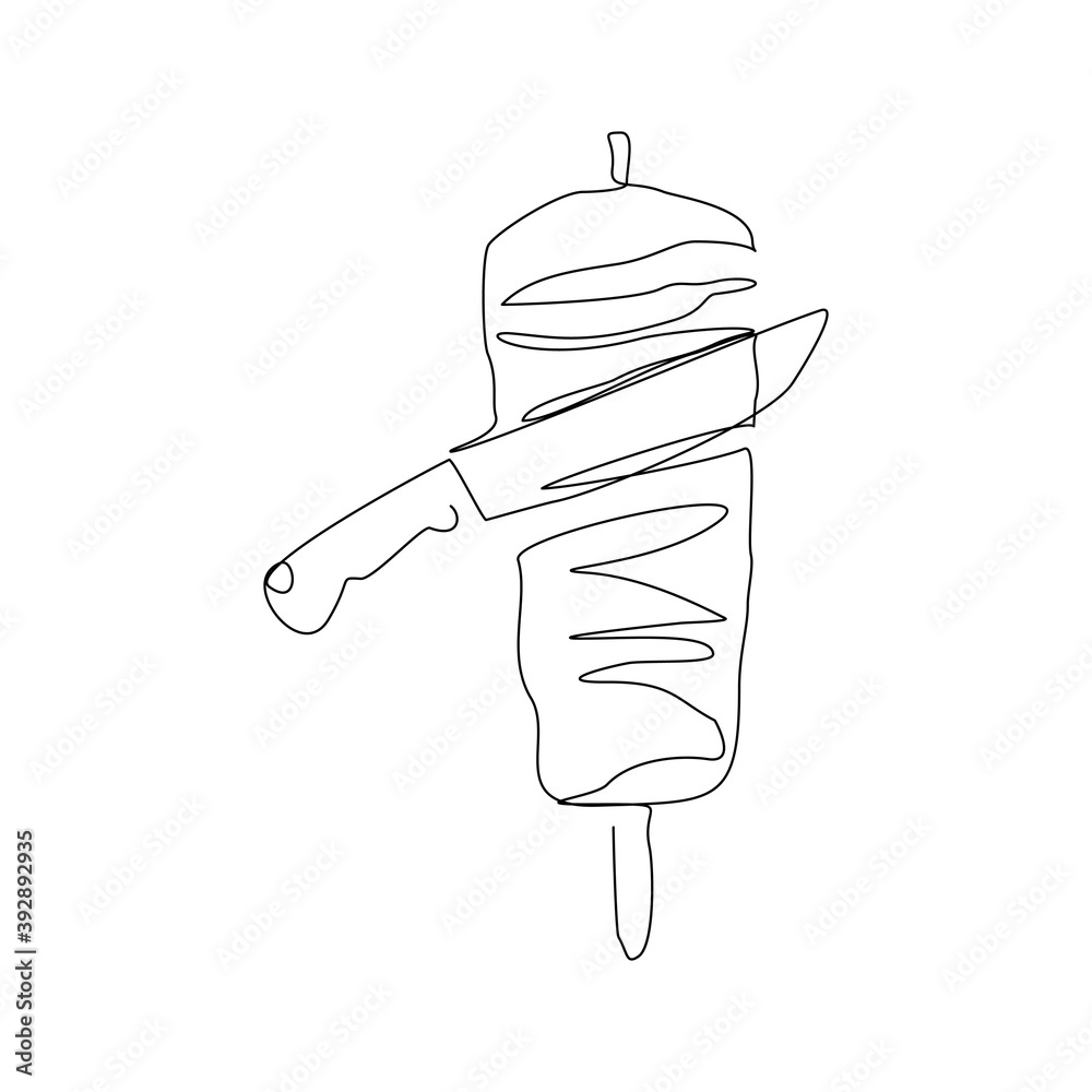 continuous line drawing of turkish kebab. One line art concept of ...