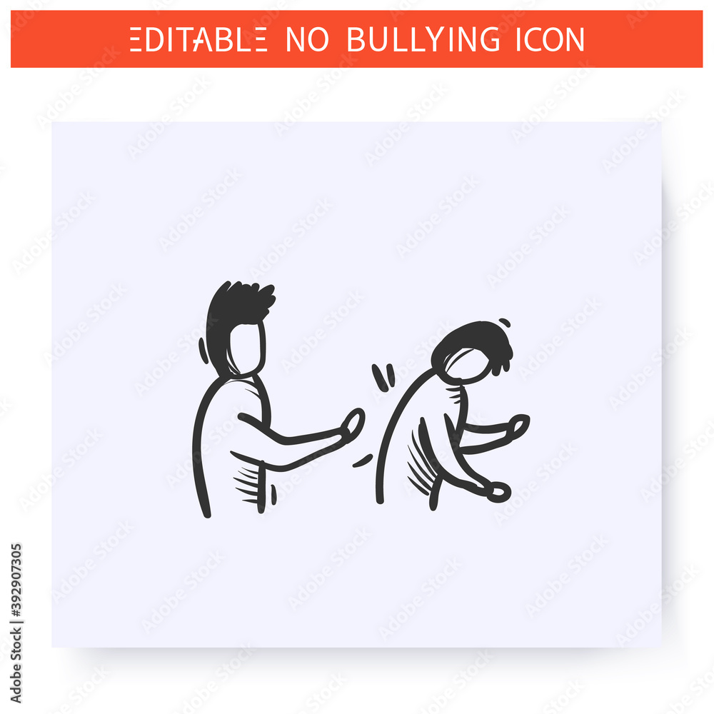 Pushing icon. Physical bullying. Outline sketch drawing. Man pushes ...