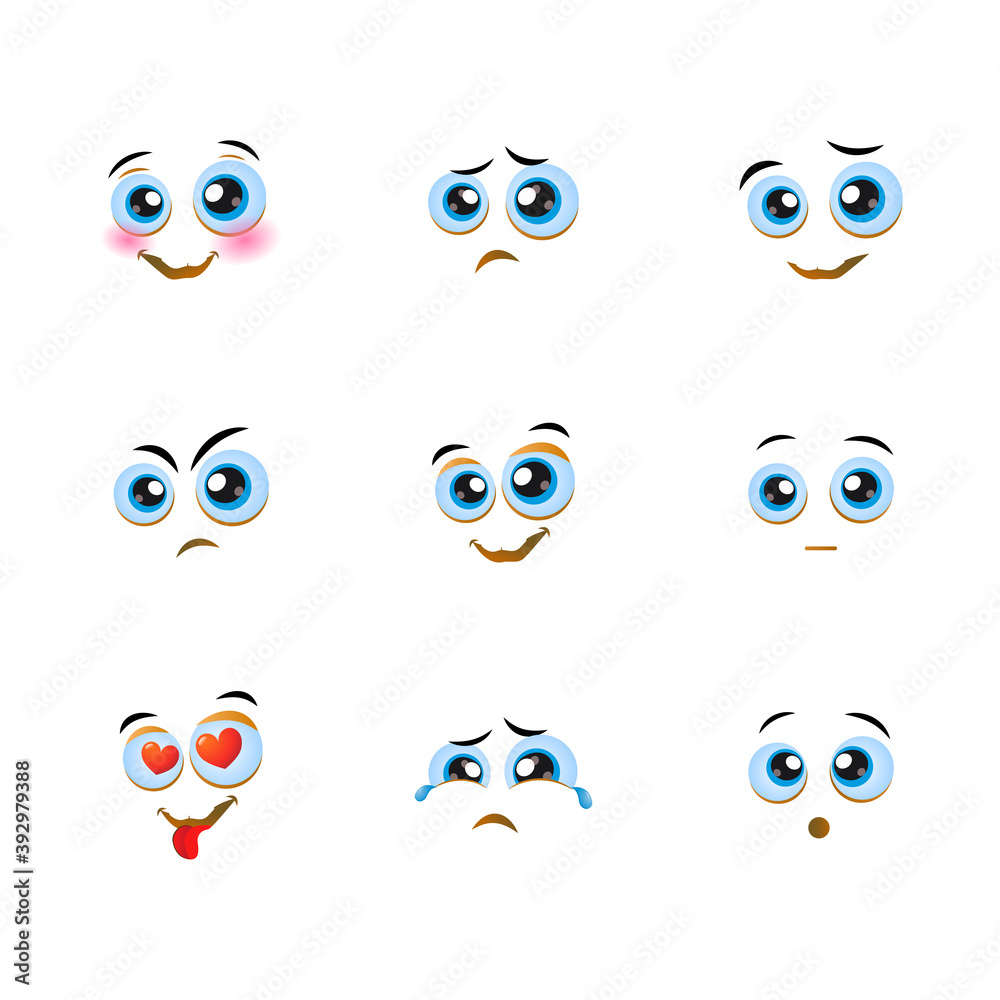 Cartoon eyes with face expressions and emotions. Cute smiles icons for ...