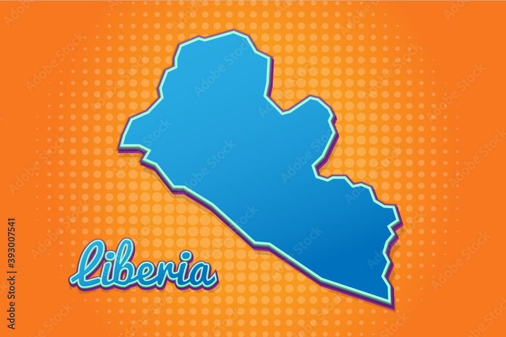 Retro map of Liberia with halftone background. Cartoon map icon in ...