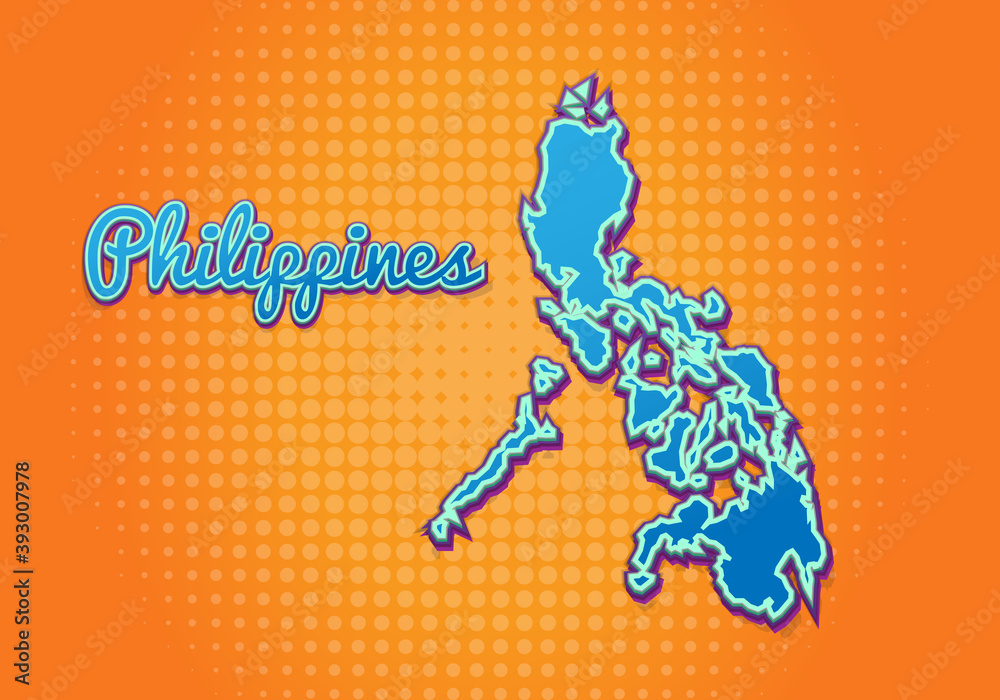 Retro map of Philippines with halftone background. Cartoon map icon in ...