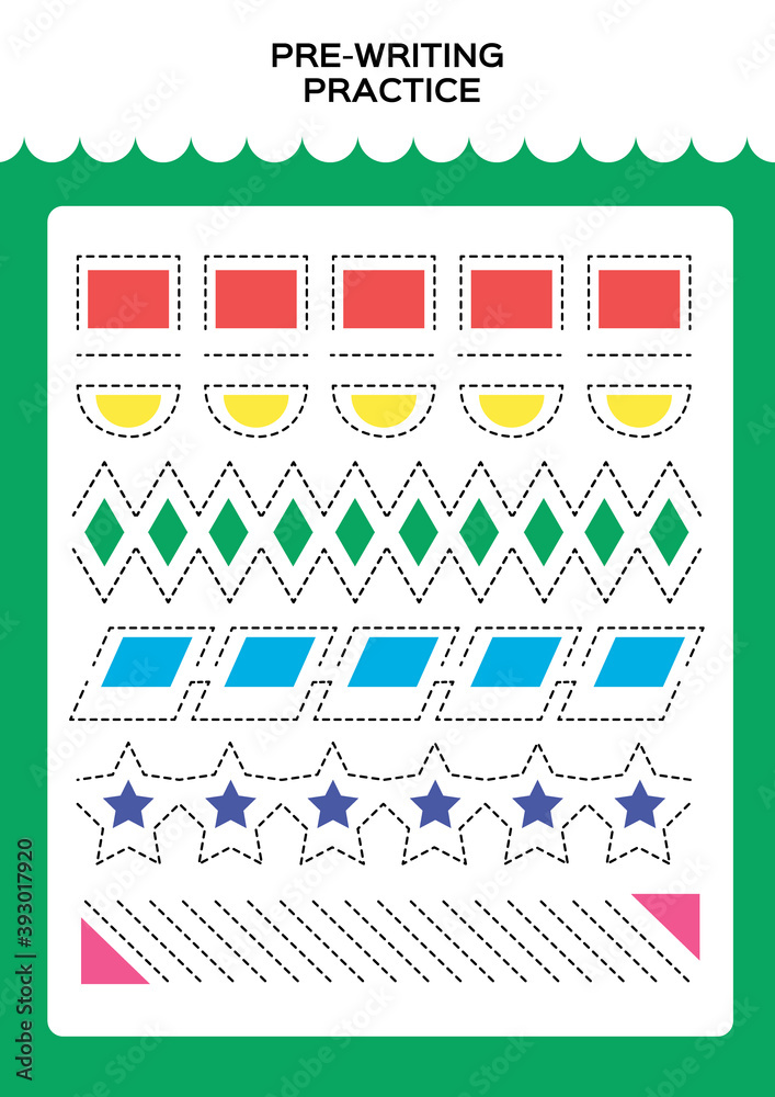 Vector de Stock Shapes. Tracing practice for kids. Pre-writing ...