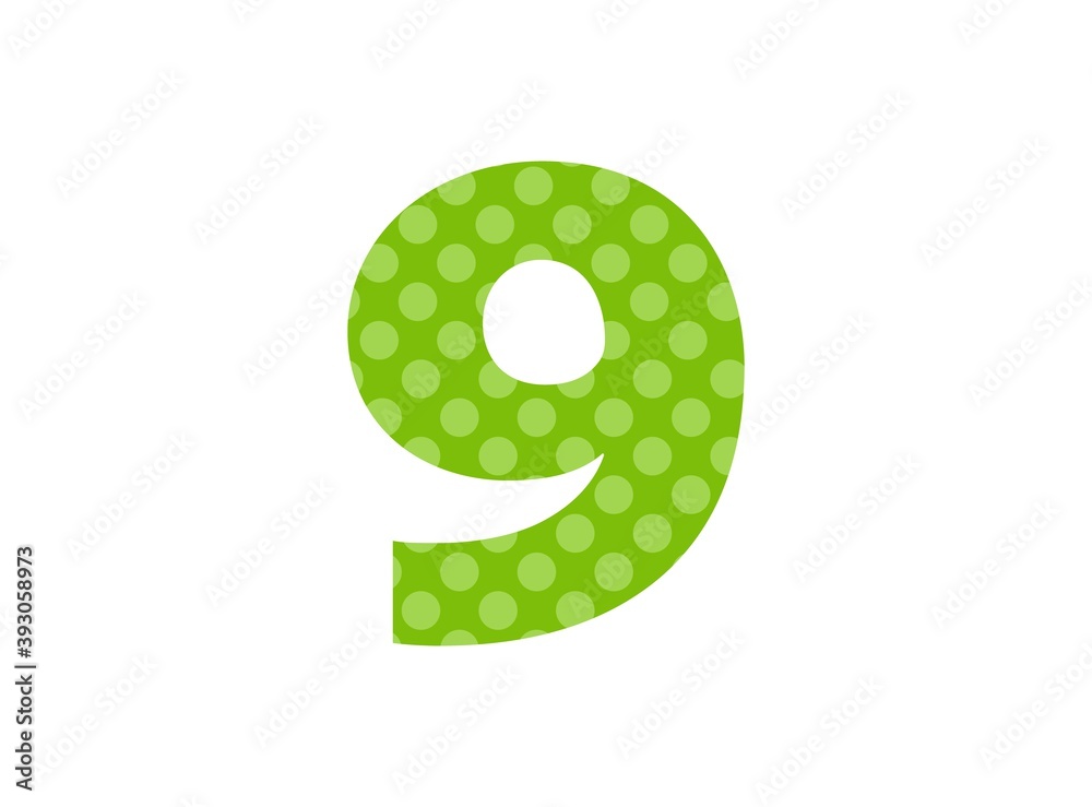 9 number green font made of polka dot pattern. Funny cute, children's ...