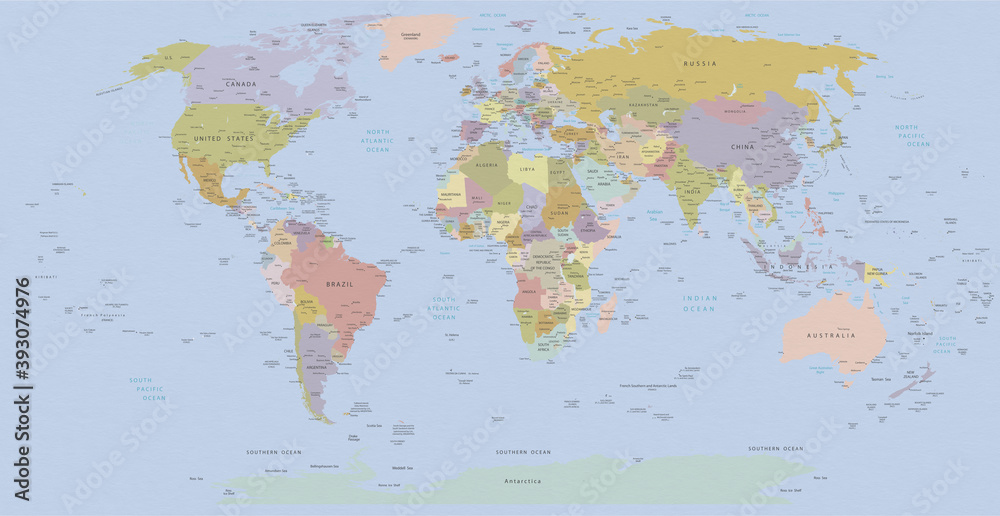 Political World map in Mercator projection, illustration Stock ...