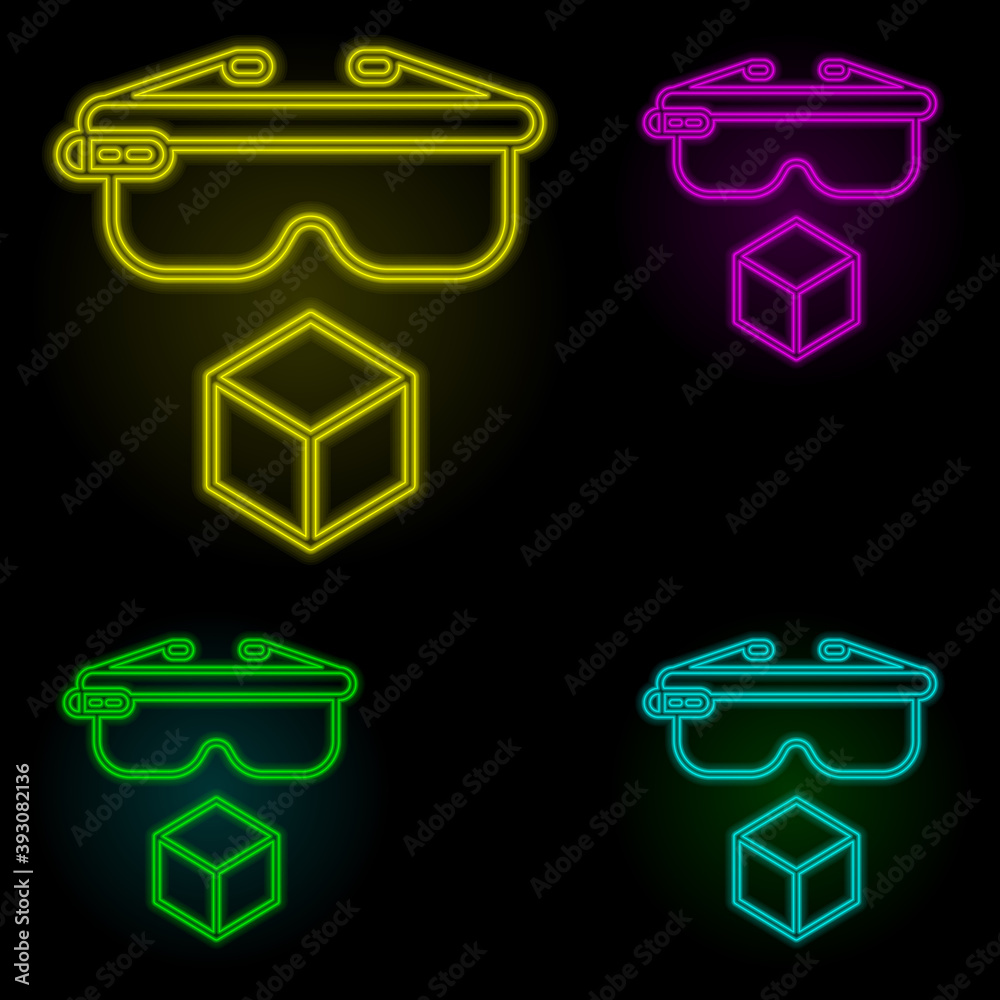 Augmented reality, smart glasses neon color set icon. Simple thin line ...
