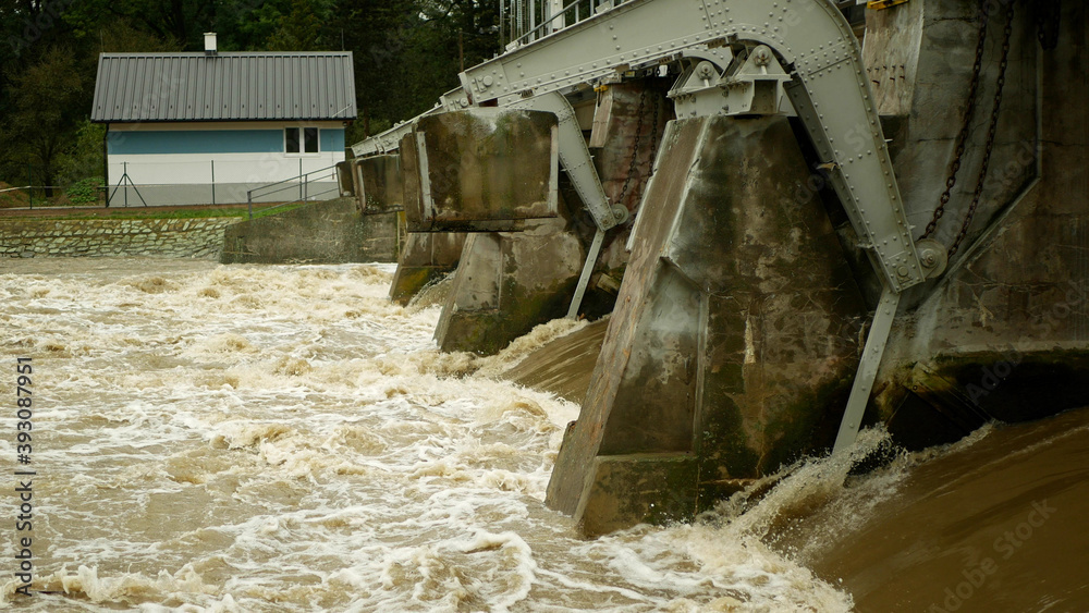 Flood River Flooding Morava Water Weir Sluice Spate Hydro Electric Power Station Hydroelectric