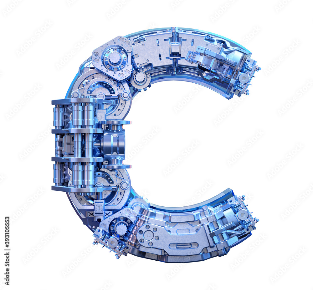 Technology 3D alphabet font design. Modern digital typography uppercase ...