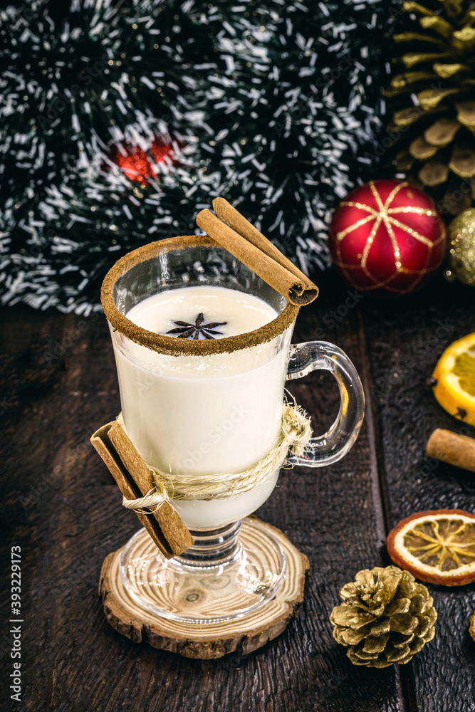 warm homemade Christmas eggnog, based on eggs and alcohol, with dried ...