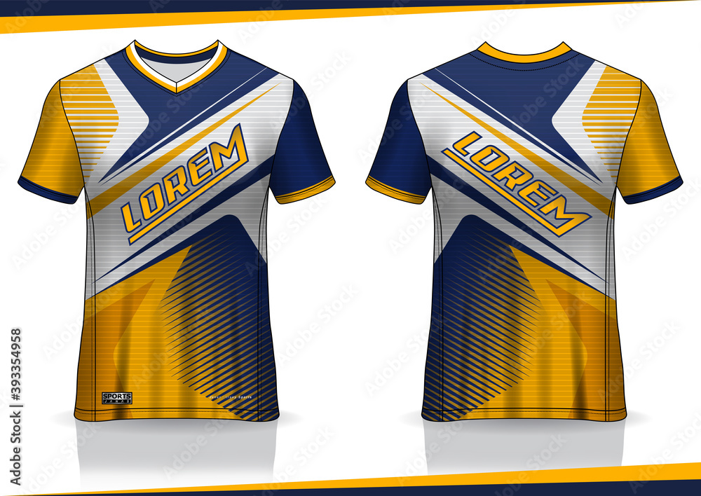Jersey mockup. t-shirt sport design template for runner, uniform front and back view. yellow ...