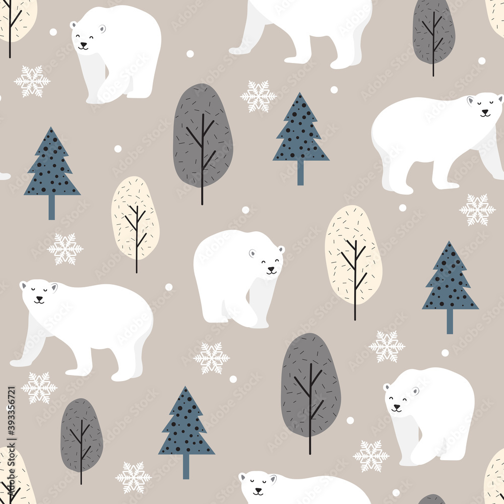 Christmas seamless pattern with polar bear background, Winter pattern ...