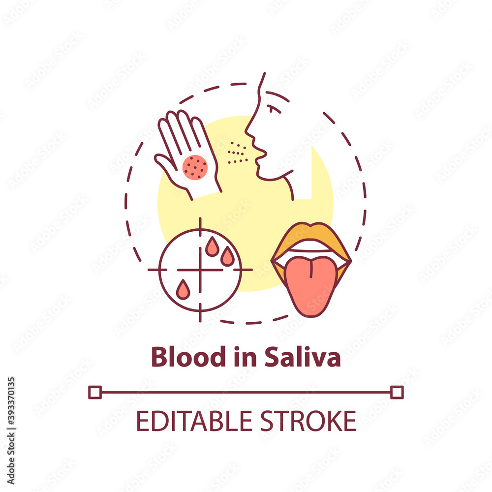 Blood in saliva concept icon. Sore throat complication idea thin line ...