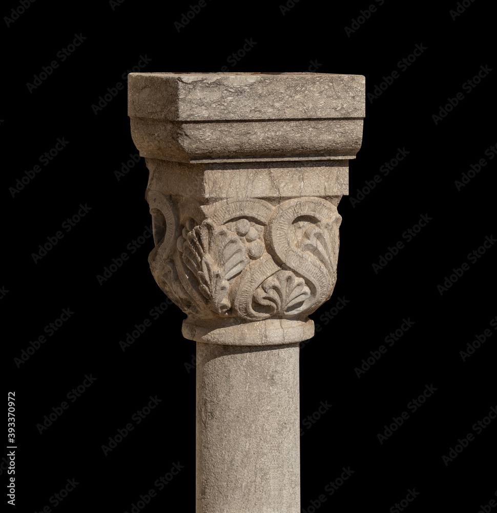 Elements of architectural decorations of buildings, columns and tops ...