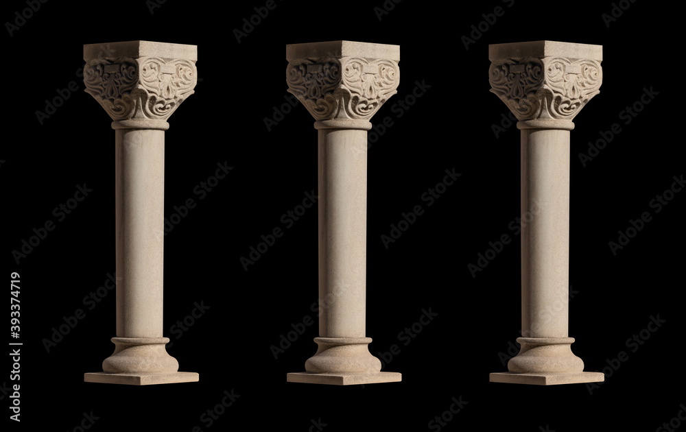 Elements of architectural decorations of buildings, columns and tops ...