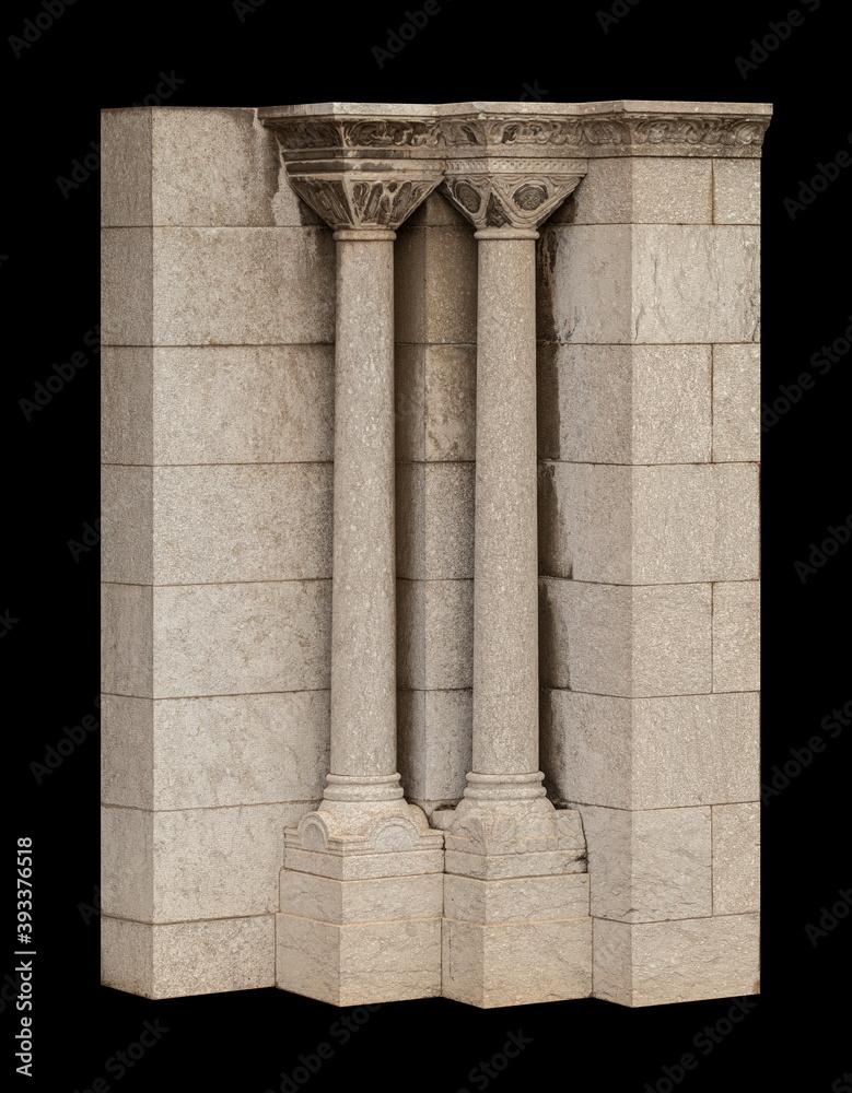 Elements of architectural decorations of buildings, columns and tops ...