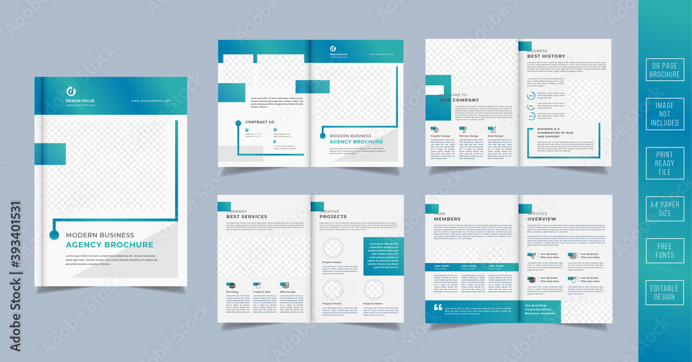Minimal blue multipage business brochure template layout design with ...