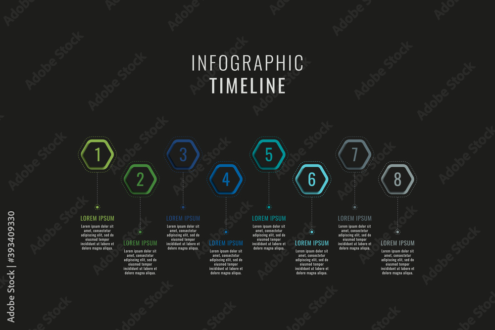 Eight steps horizontal timeline infographic template. Multicolor ...