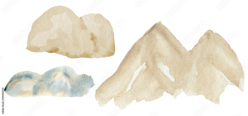 Watercolor mountain high peak drawing, illustration, winter wild nature ...