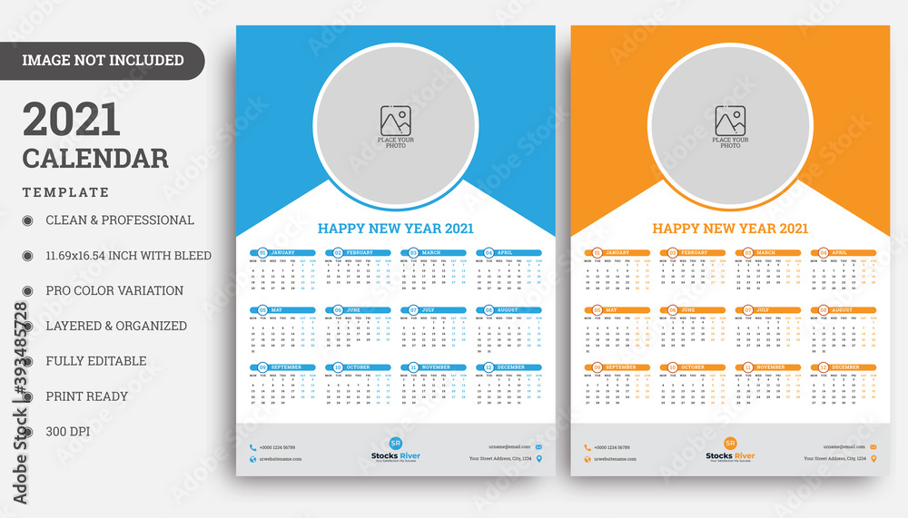 2021 Calendar Design Template, One Page Wall Calendar 2021 With A3 Size ...