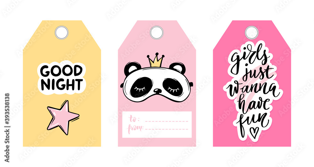 Cute vector tags with sleep masks and quotes. Vector cards collection ...