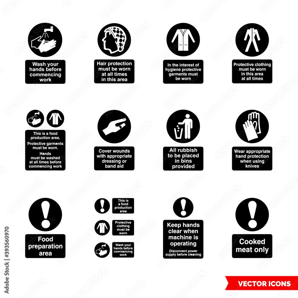 Health hygiene mandatory signs icon set of black and white types ...