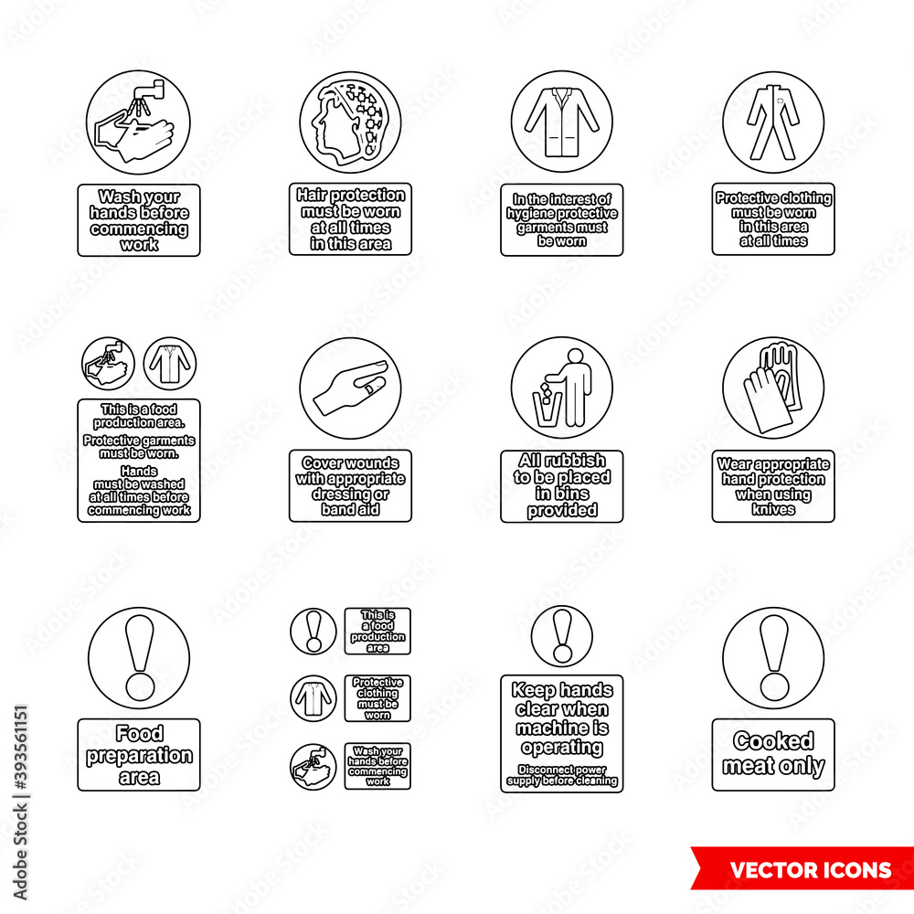 Health hygiene mandatory signs icon set of outline types. Isolated ...