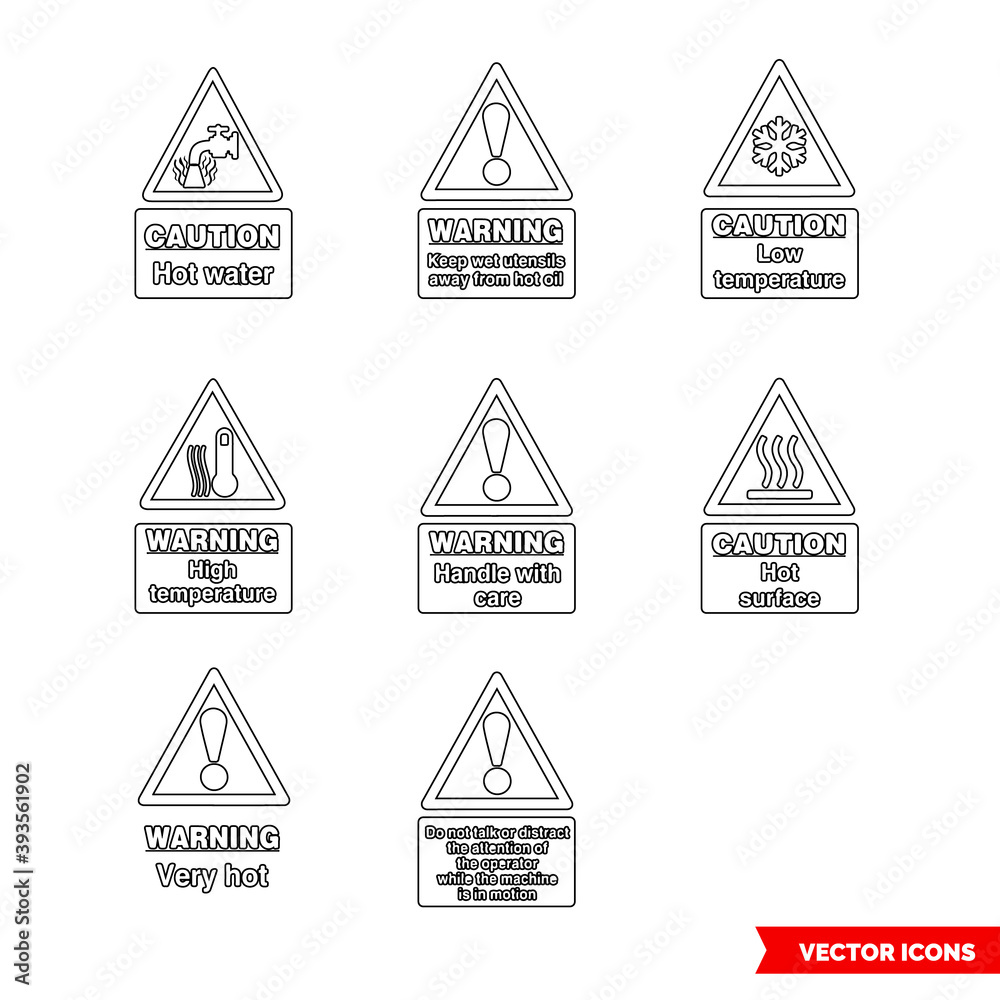 Food safety hazard signs icon set of outline types. Isolated vector ...
