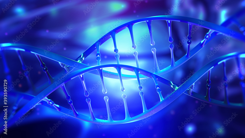 DNA helix 3D illustration. Mutations under microscope. Decoding genome ...