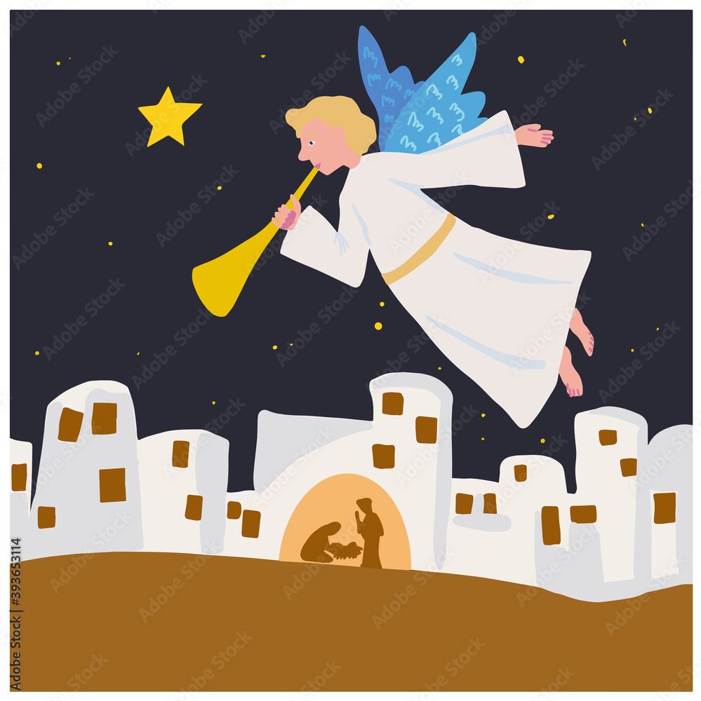 Christmas angel over Bethlehem. Starry bethlehem complete. Bible Merry ...